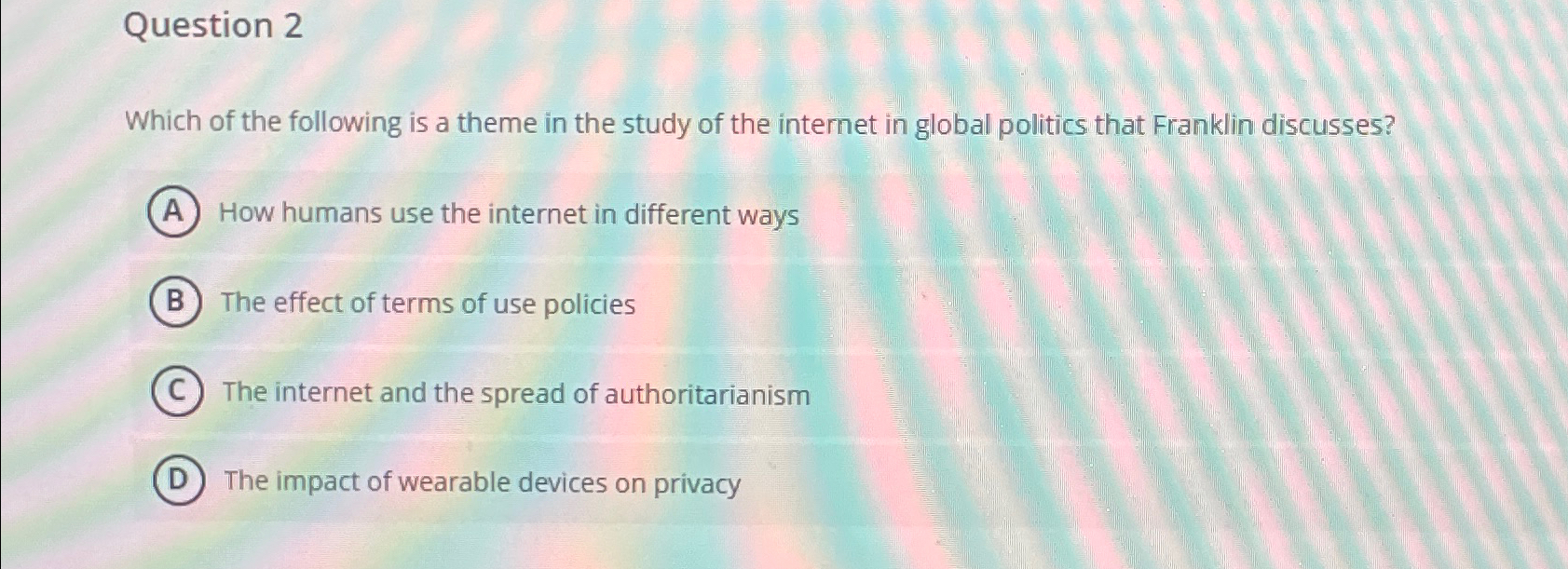 Solved Question 2Which of the following is a theme in the | Chegg.com