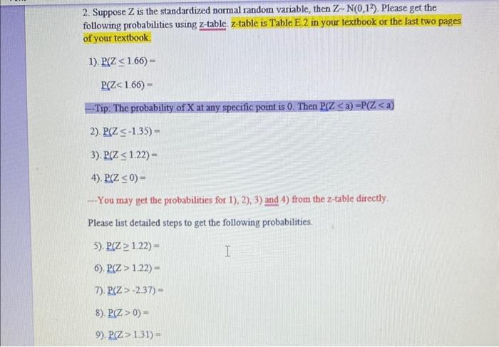 Solved 2. Suppose Z is the standardized normal random | Chegg.com