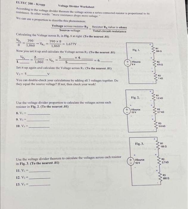 Solved ELTEC 208 - Kropp VRI - Voltage Divider Worksheet | Chegg.com
