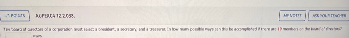 Solved -11 POINTS AUFEXC4 12.2.038. MY NOTES ASK YOUR | Chegg.com