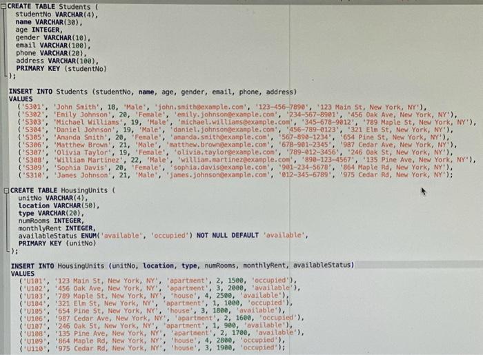 Solved CREATE TABLE StudentReservations ( reservationNO INT | Chegg.com