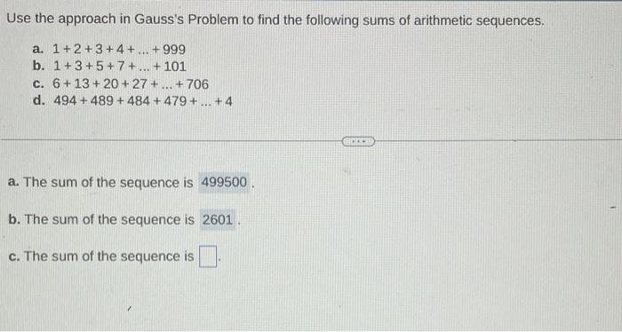 Solved Use the approach in Gauss's Problem to find the | Chegg.com