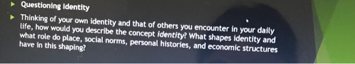 Solved Questioning Identity Thinking of your own identity | Chegg.com