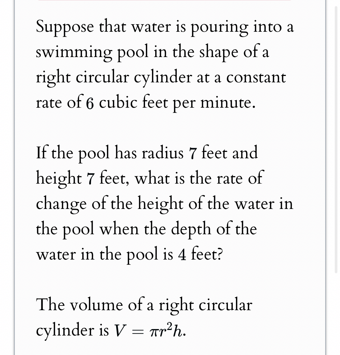 Solved Suppose that water is pouring into aswimming pool in | Chegg.com