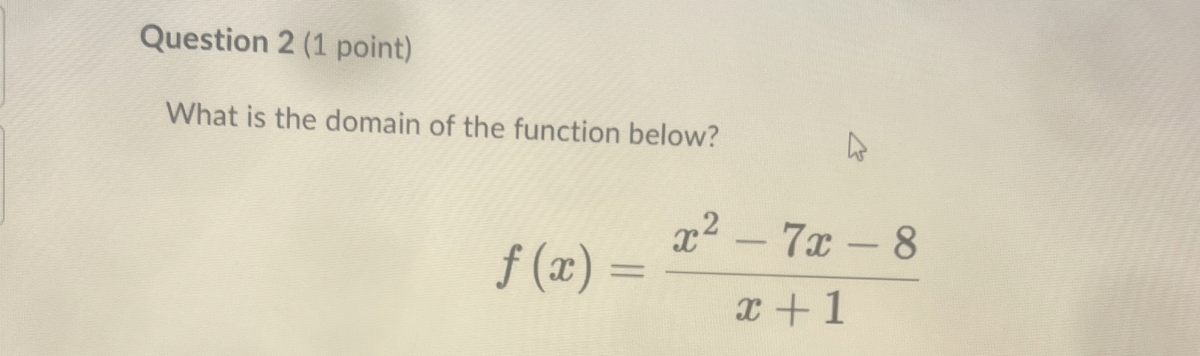 Solved Question 2 (1 ﻿point)What is the domain of the | Chegg.com