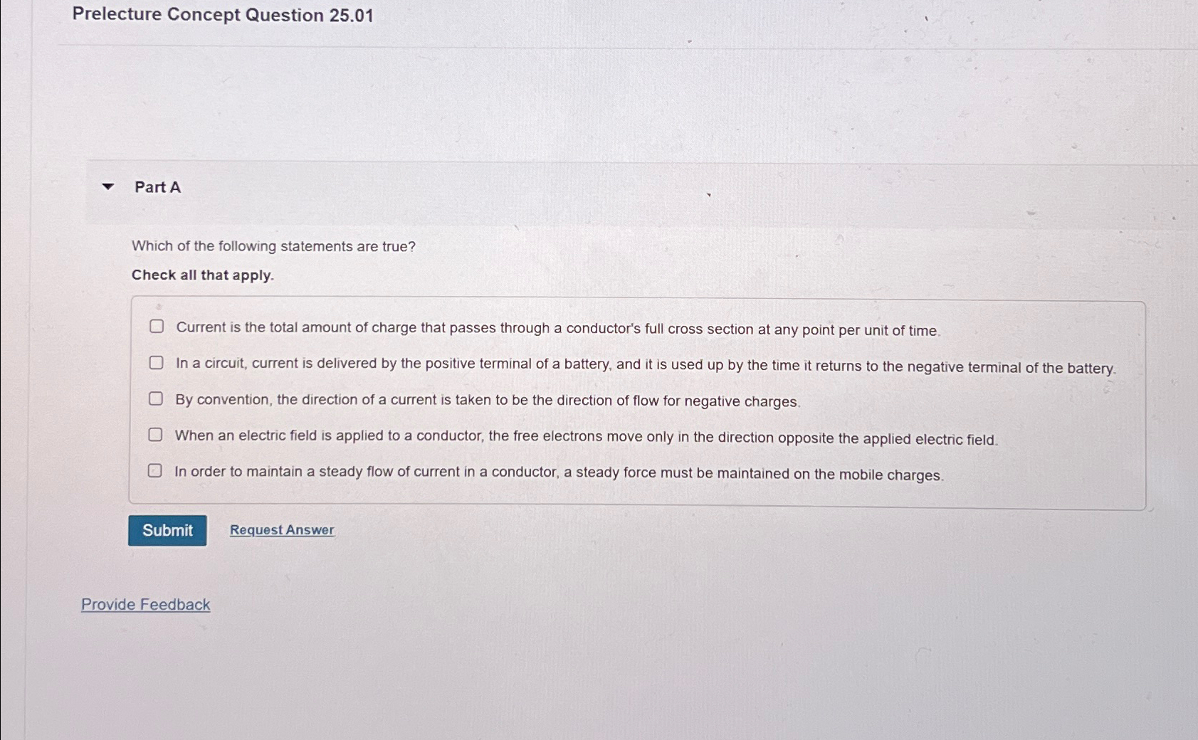Solved Prelecture Concept Question 25.01Part AWhich of the | Chegg.com