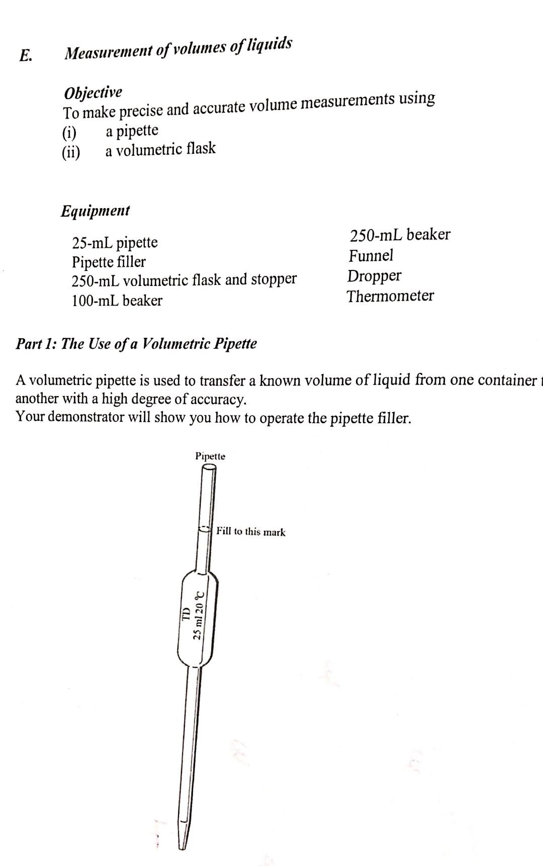 Solved E. Measurement of volumes of liquids Objective To | Chegg.com