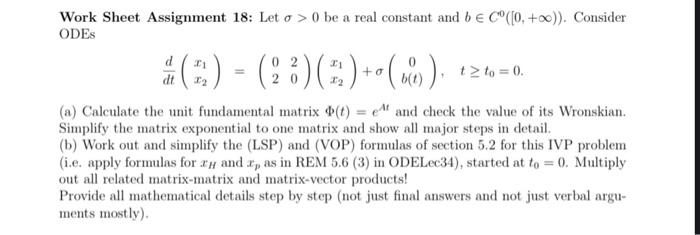Solved Work Sheet Assignment 18: Let o > 0 be a real | Chegg.com