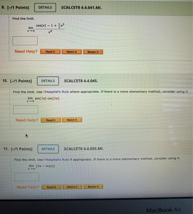 Solved 9. [-/1 Points) DETAILS SCALCET8 4.4.041.MI. Find the | Chegg.com
