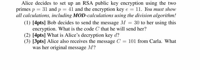 Solved Discrete Math( RSA Protocol) please show all | Chegg.com