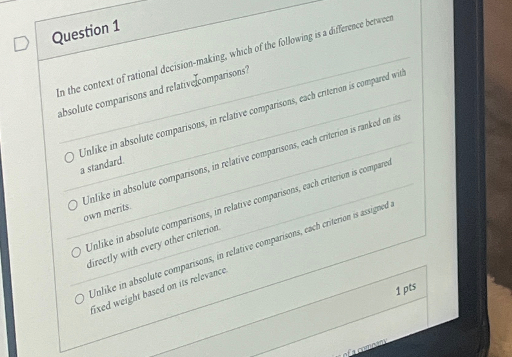 Solved Question 1In the context of rational decision-making, | Chegg.com