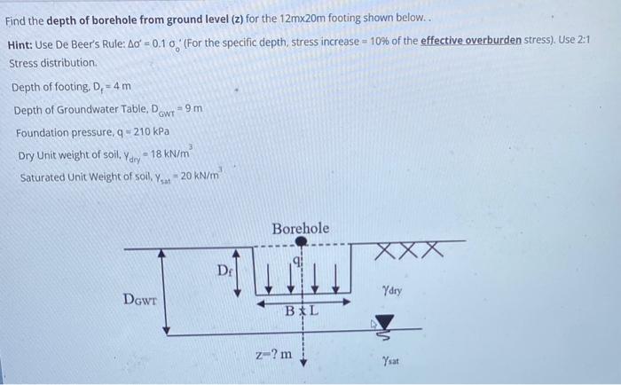 Solved Find the depth of borehole from ground level (z) for | Chegg.com