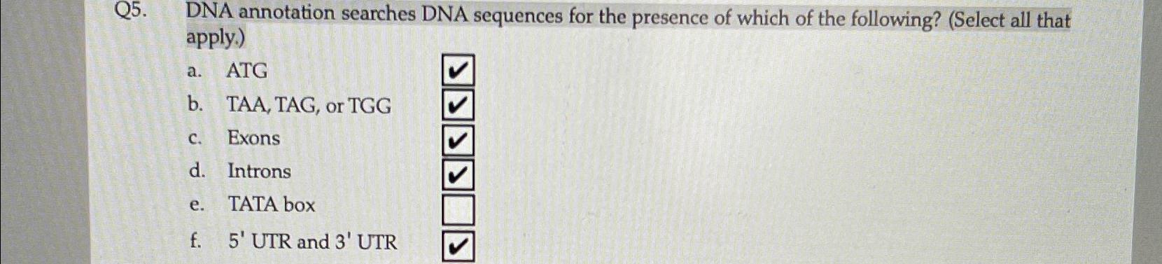 Solved Q5. ﻿DNA annotation searches DNA sequences for the | Chegg.com