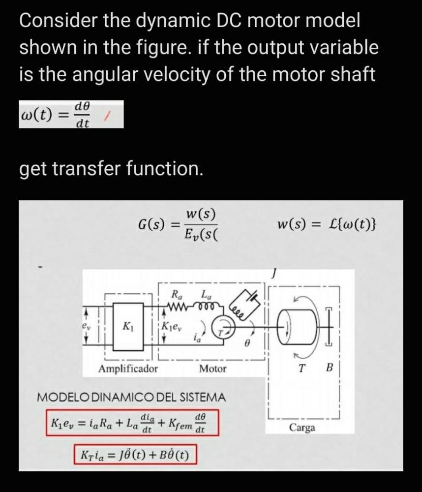 Solved Consider the dynamic DC motor model shown in the | Chegg.com