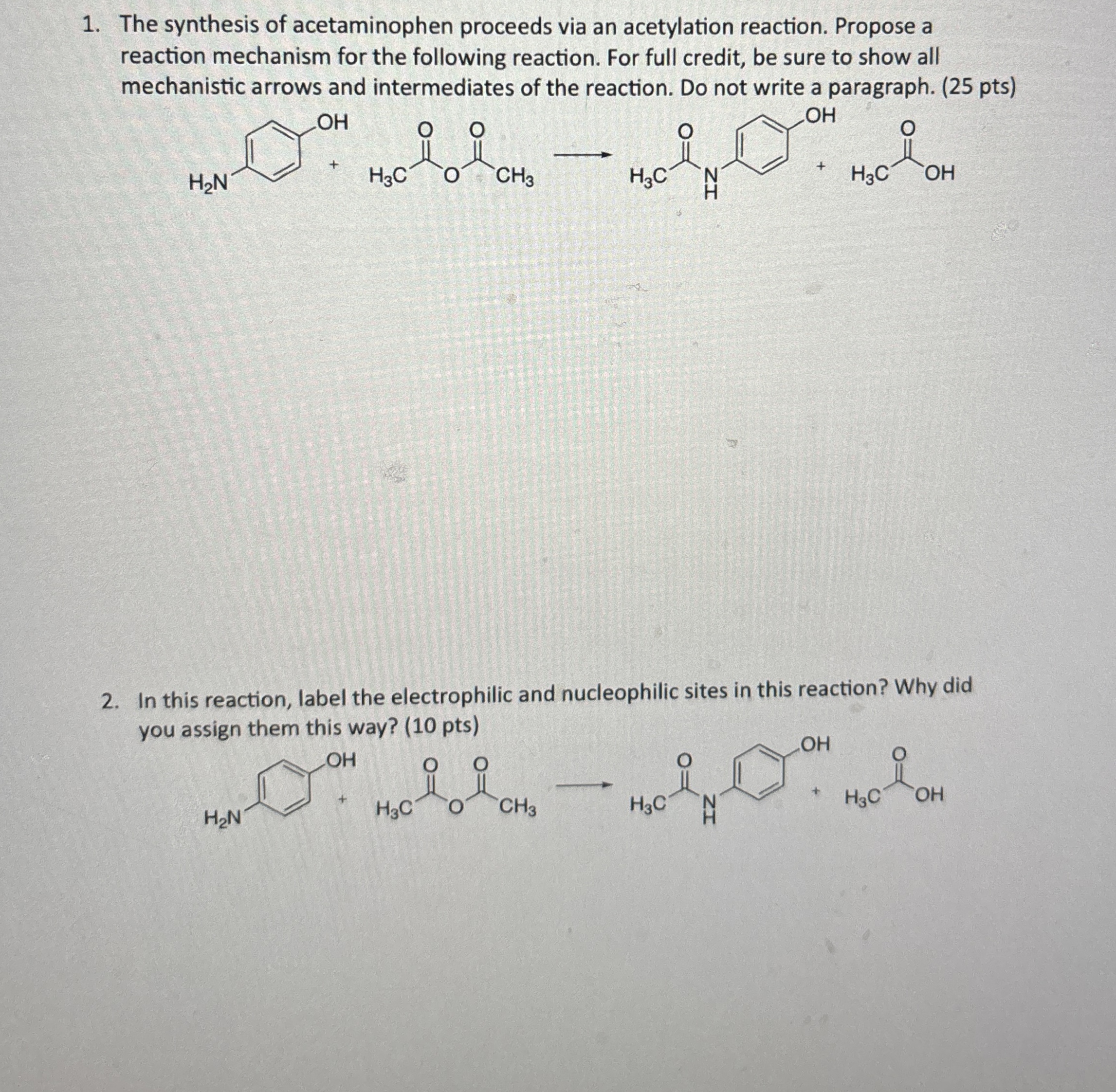 Solved The synthesis of acetaminophen proceeds via an | Chegg.com