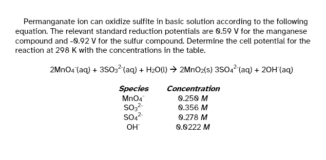 Solved Permanganate ion can oxidize sulfite in basic | Chegg.com
