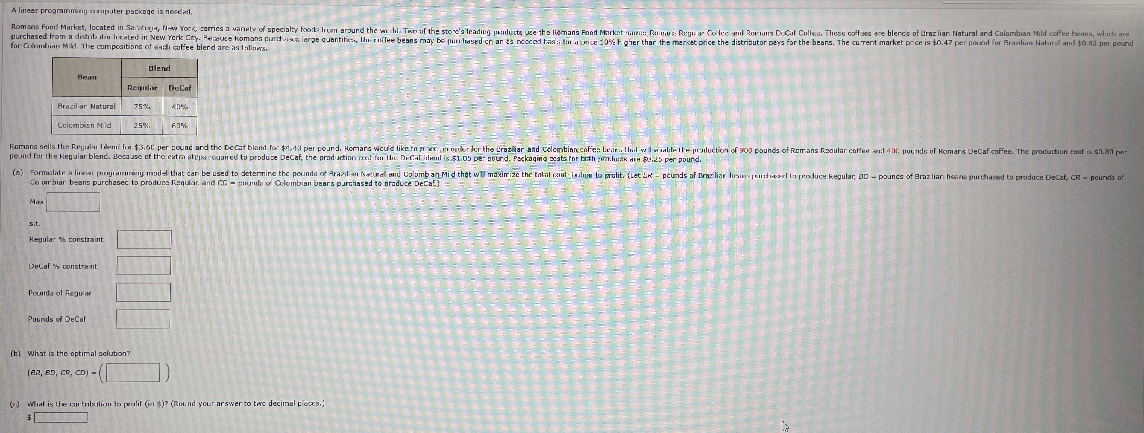 Solved A linear programming computer package is needed for | Chegg.com