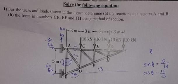 Solved Solve the following equation 1) For the truss and | Chegg.com