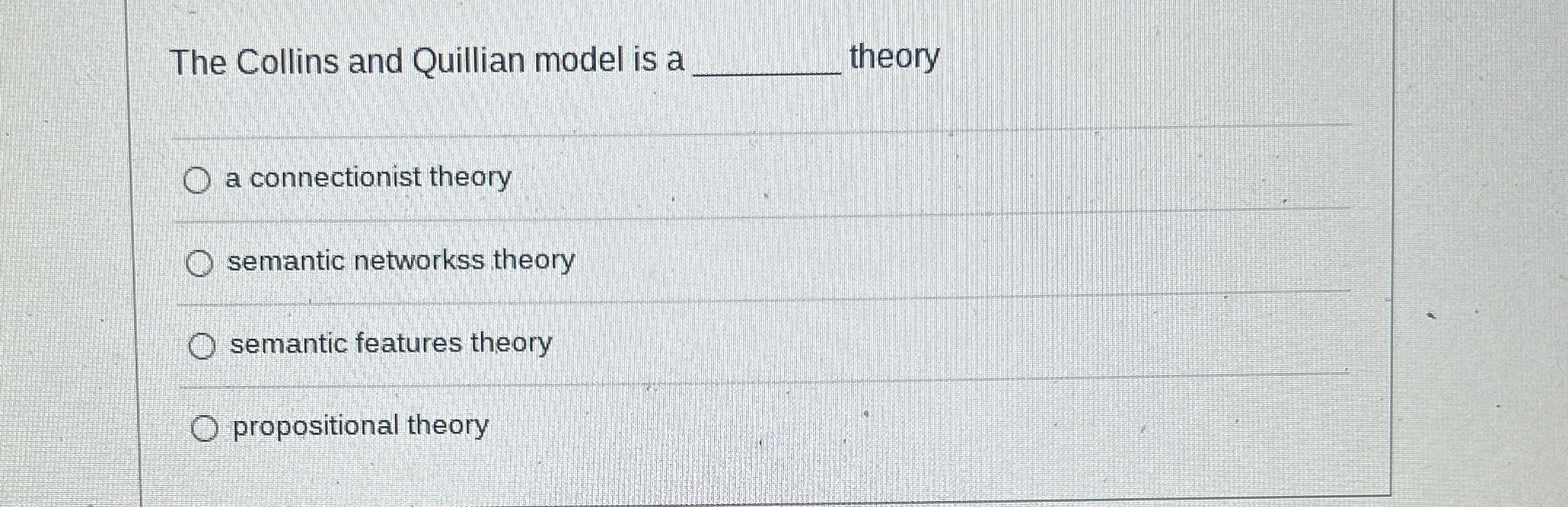 Solved The Collins and Quillian model is a ﻿theorya | Chegg.com