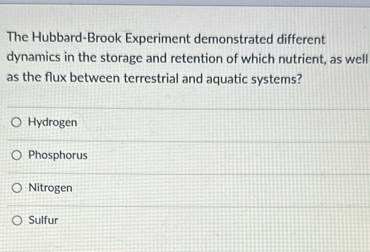 Solved The Hubbard-Brook Experiment demonstrated different | Chegg.com