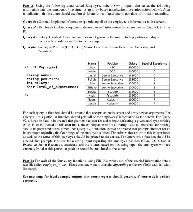 Solved Part A: Using the following struct called Employee, | Chegg.com