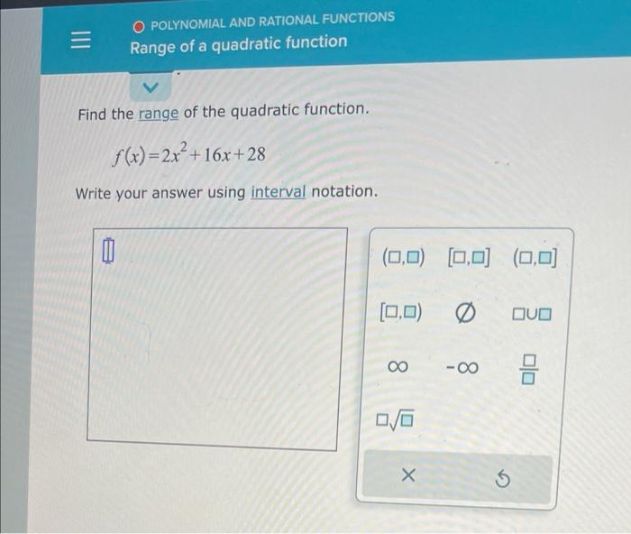 Solved Find the range of the quadratic function. | Chegg.com