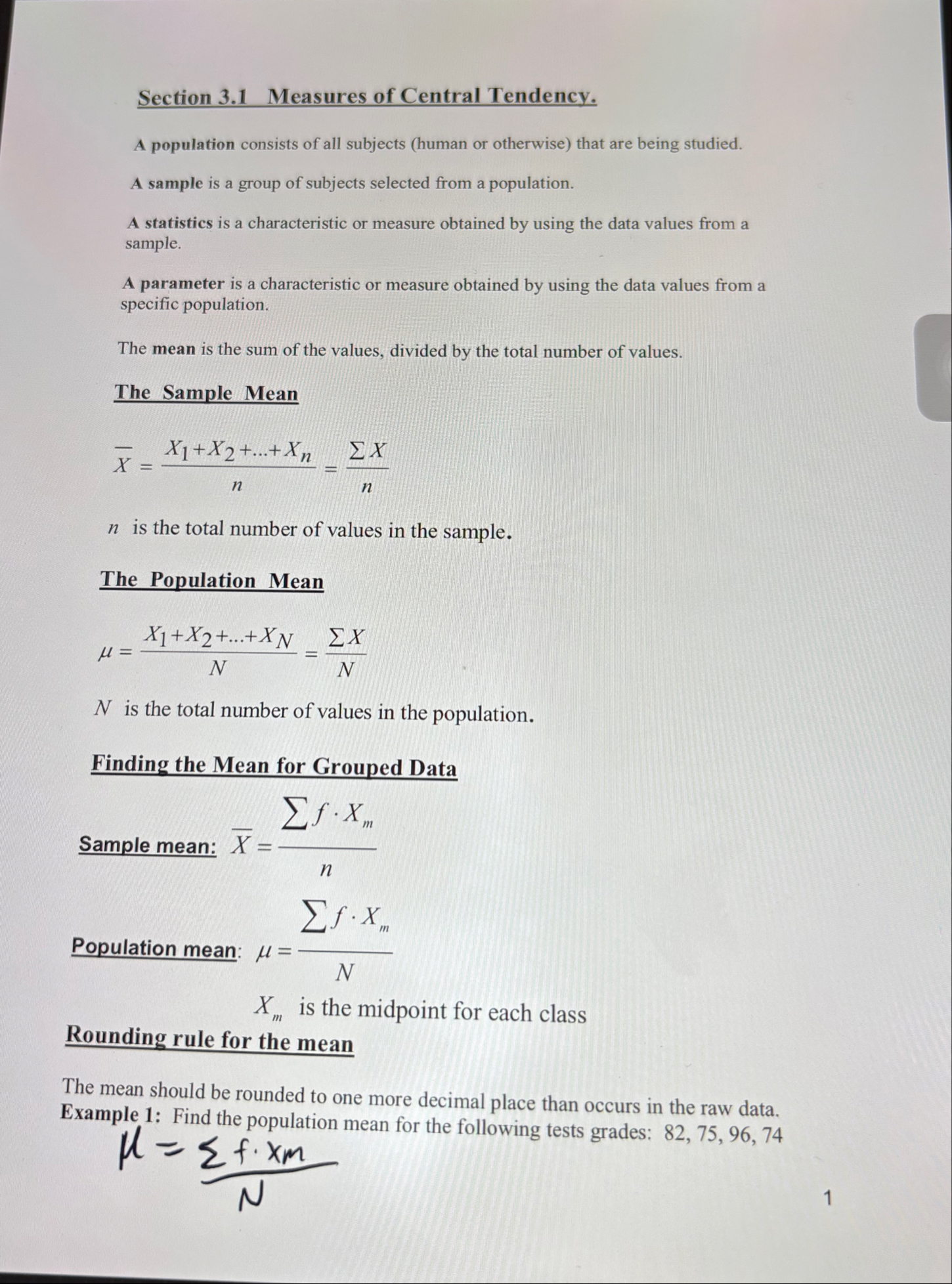 Solved Section 3.1 ﻿Measures of Central Tendency.A | Chegg.com
