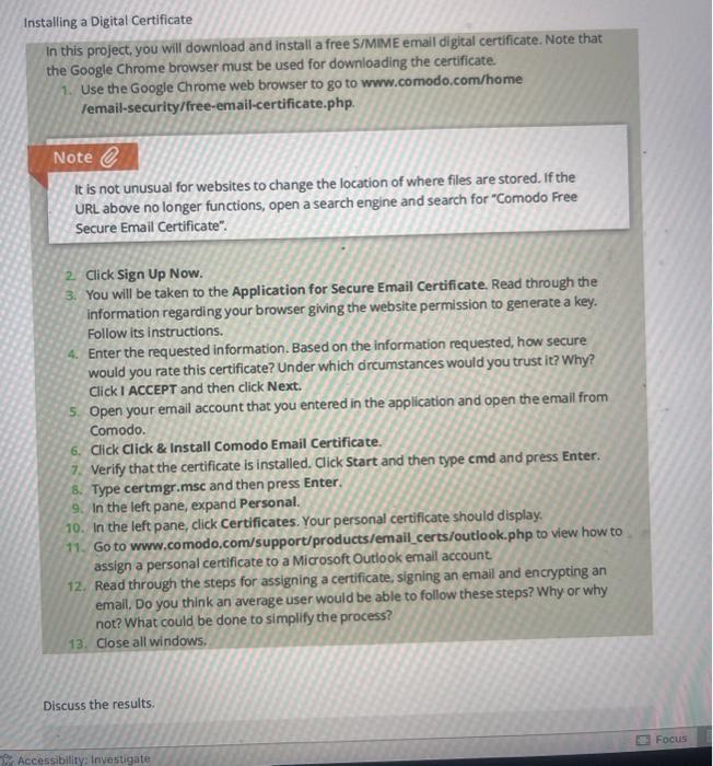 Solved nstalling a Digital Certificate In this project, you | Chegg.com