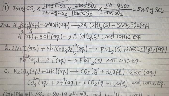 Solved 1) Carbon disulfide, CS2, burns in oxygen according | Chegg.com