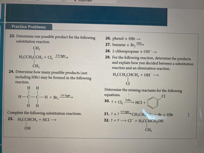 Solved Practice Problems 23. Determine one possible product | Chegg.com