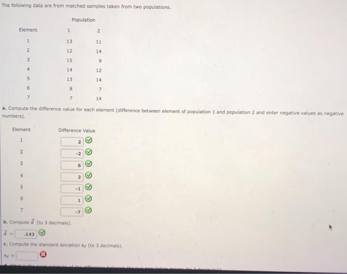 Solved The following data are from matched samples taken | Chegg.com