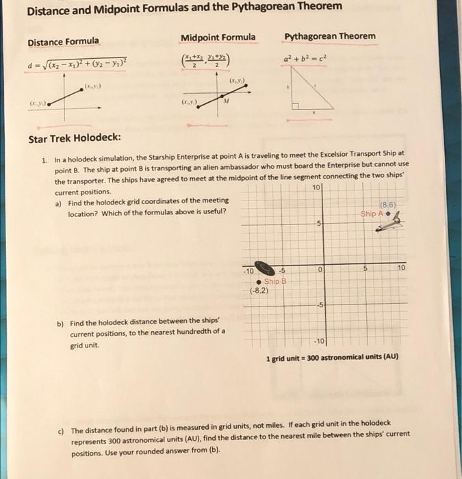 Solved Distance and Midpoint Formulas and the Pythagorean | Chegg.com