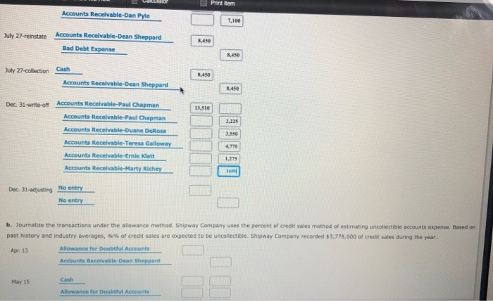 Solved Entries for Bad Debt Expense under the Direct | Chegg.com