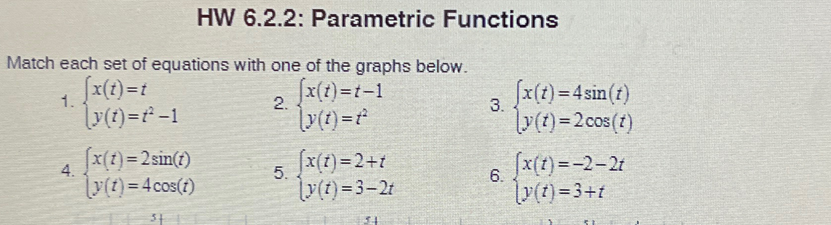 Solved HW 6.2.2: Parametric FunctionsMatch each set of | Chegg.com