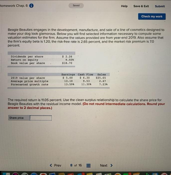 Solved Homework Chap. 6 Soved Saved Help Save & Exit Submit | Chegg.com