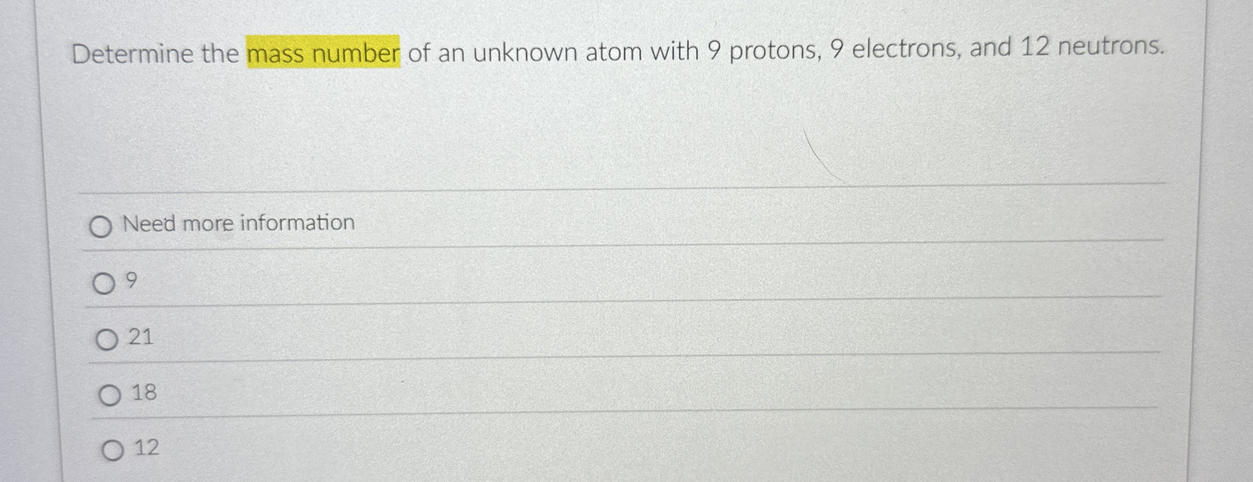 Solved Determine the mass number of an unknown atom with 9 | Chegg.com