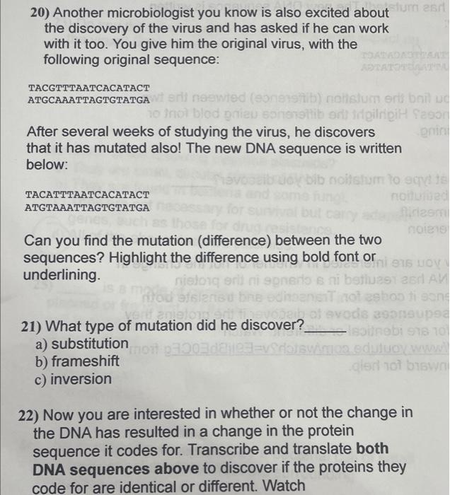 Solved 21) What type of mutation did he discover? a) | Chegg.com