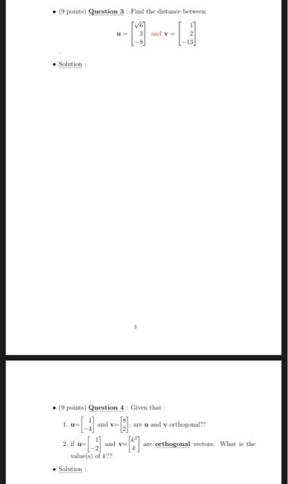 Solved - (9 points) Question 3: Find the distance betweren | Chegg.com