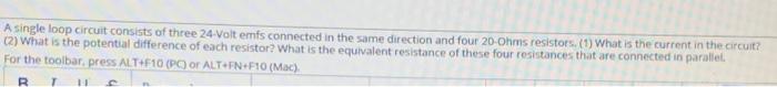 Solved A single loop circuit consists of three 24 Volt emfs | Chegg.com