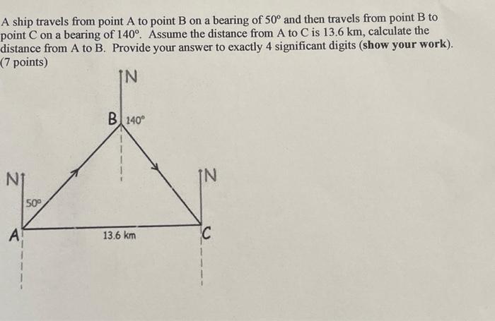Solved A ship travels from point A to point B on a bearing | Chegg.com