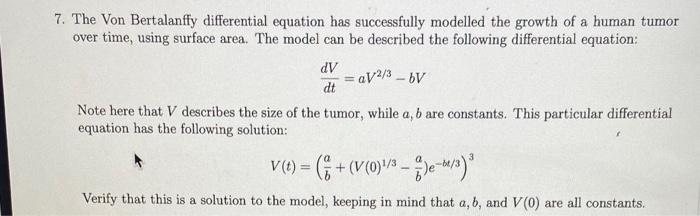 Solved The Von Bertalanffy differential equation has | Chegg.com