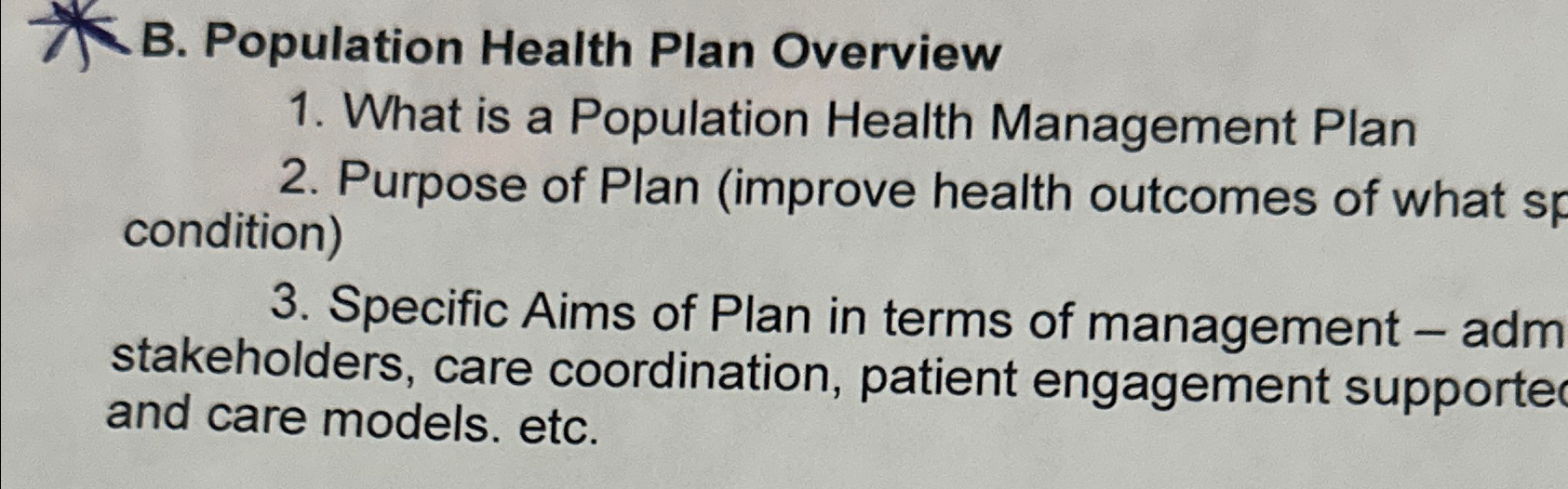 Solved B. ﻿Population Health Plan OverviewWhat is a | Chegg.com