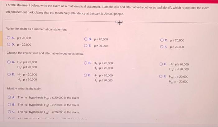 Solved For the statement below, write the claim as a | Chegg.com