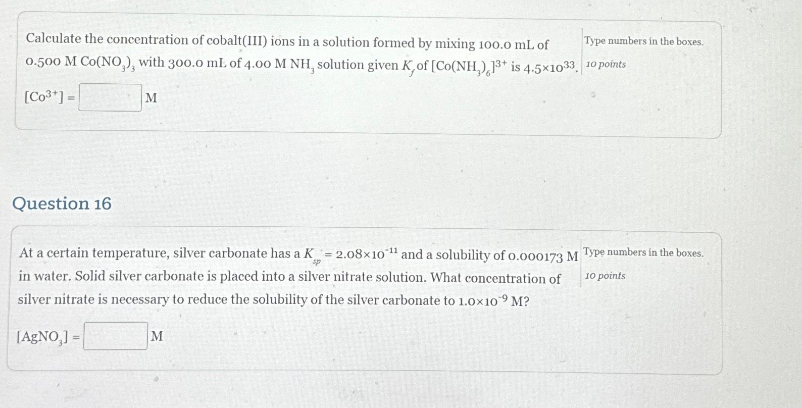 Solved Calculate the concentration of cobalt(III) ﻿ions in a | Chegg.com