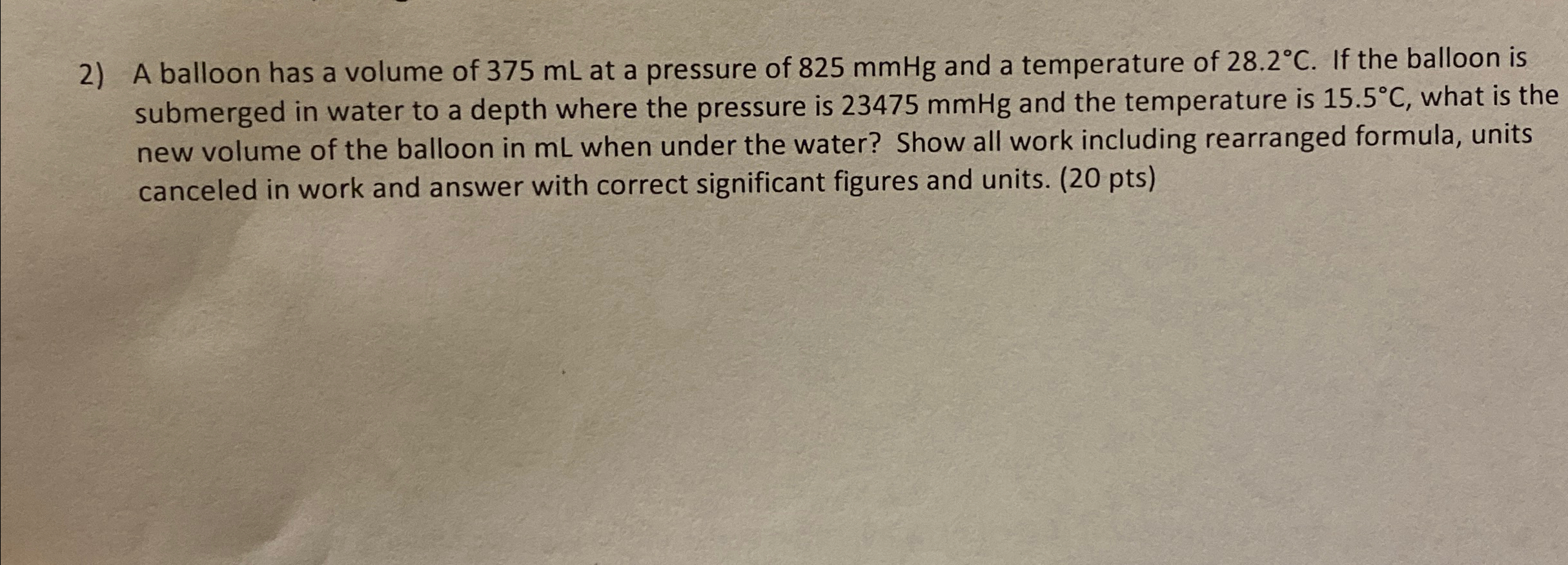 Solved A balloon has a volume of 375mL ﻿at a pressure of | Chegg.com