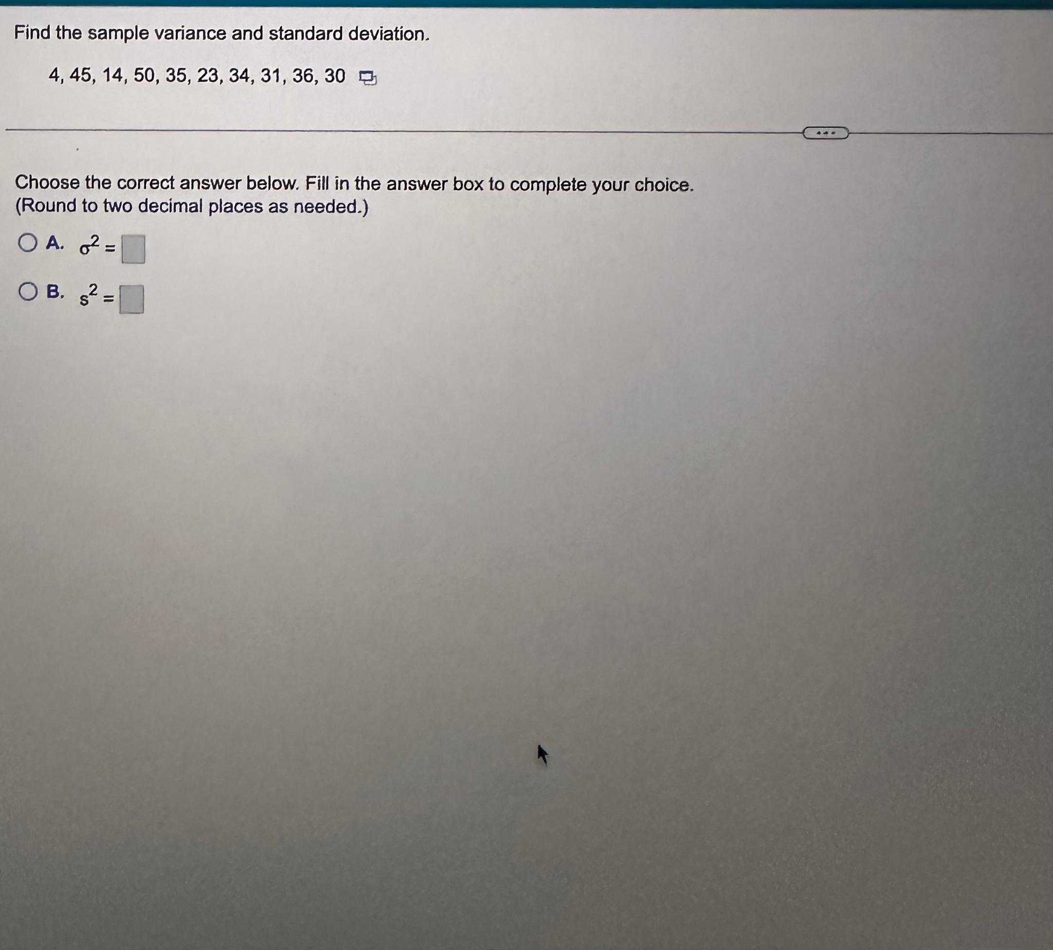Solved Find the sample variance and standard | Chegg.com