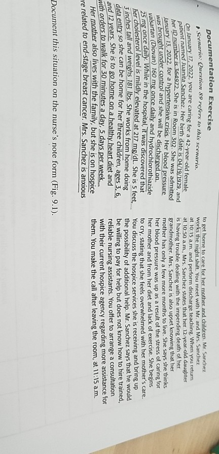 Solved Documentation Exercise Scenario: Question 89 refers | Chegg.com