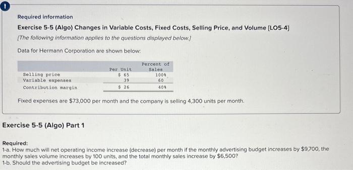 Solved Required information Exercise 5-5 (Algo) Changes in | Chegg.com