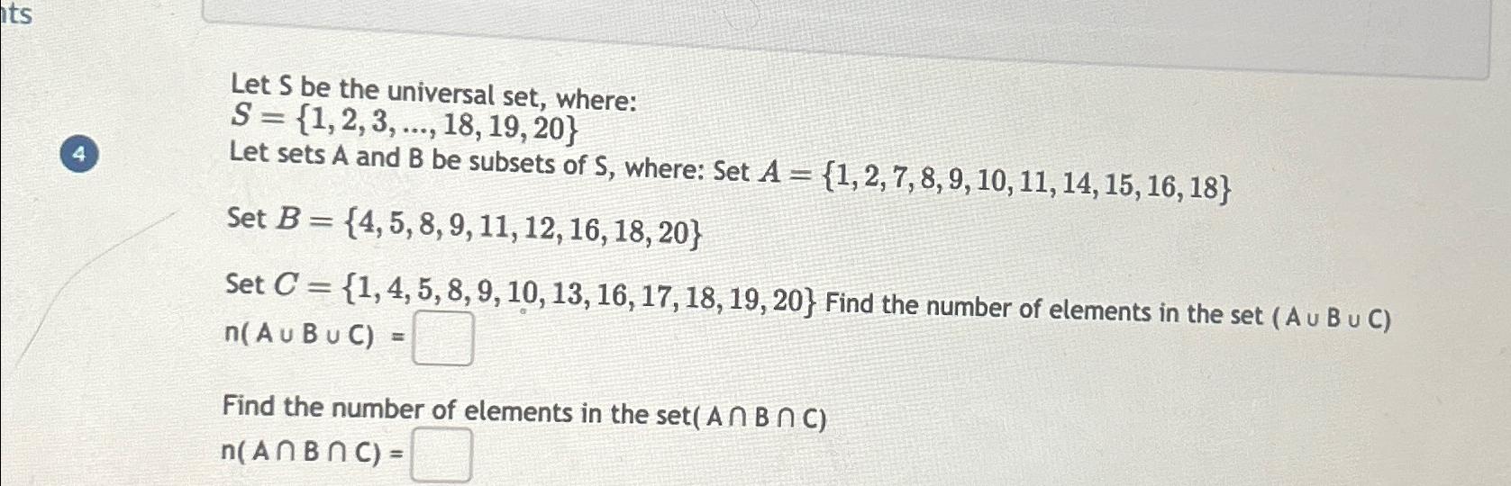 Solved Let S ﻿be the universal set, | Chegg.com
