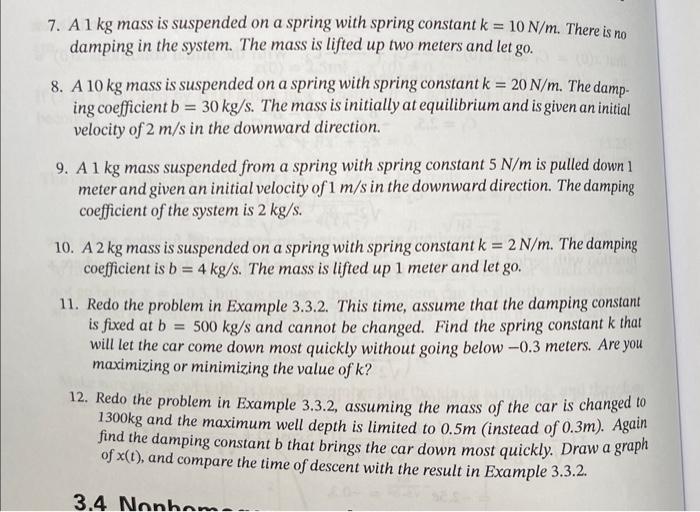 Solved Exercises 3.3. For each of the spring-mass equations | Chegg.com